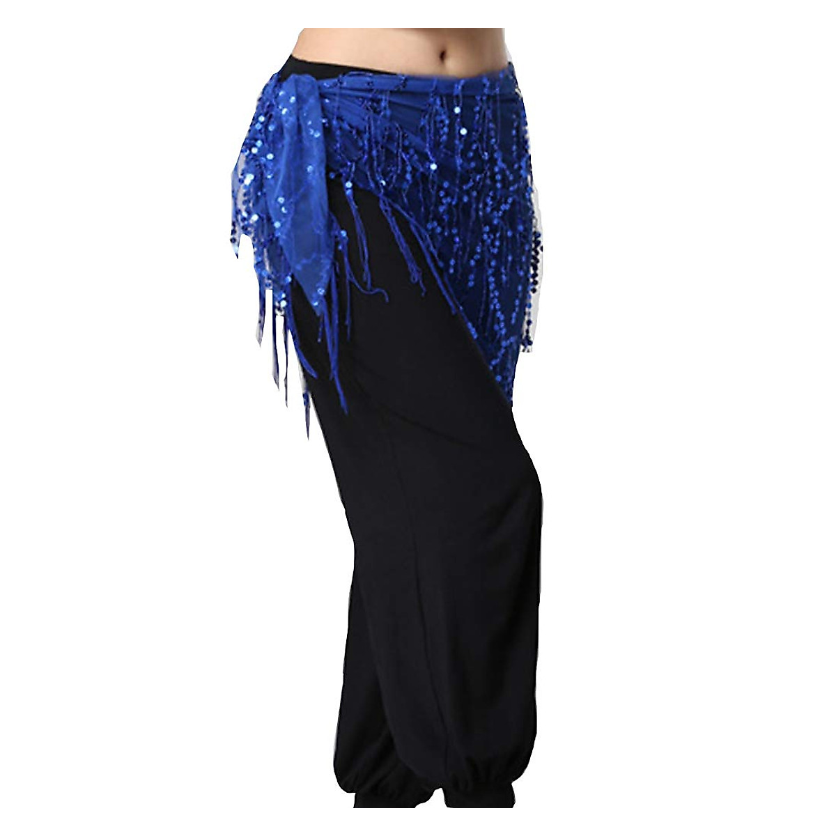 Lauthen.S Women Belly Dance Hip Scarf, Sequin Tassels Triangle Tribal Wrap Skirt Waist Chain Royal Blue