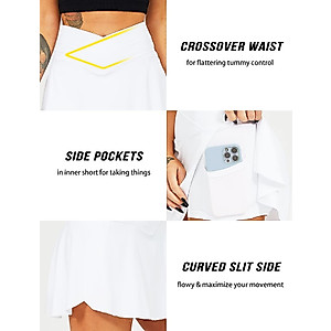 TZLDN Women's Tennis Skirt with Shorts Pockets Crossover High Waisted Workout Athletic Golf Skorts Skirts White - X-Small