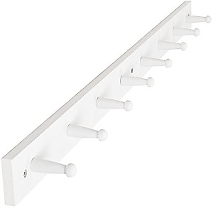 Dseap Long Wall Coat Rack with 8 Peg Hooks - 16-Inch Hole to Hole, Shaker-Style Wooden Wall Mounted Coat Hook Hanger for Coats Hats Towels Clothes, White