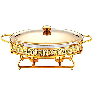 WCCCW Stainless Steel Chafing Dish 2 Quart Full Size Buffet Chafer Set with Water Pan, Food Pan, Fuel Holder and Lid for Buffet, Weddings, Parties,Gold