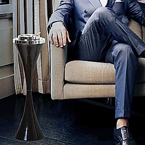 Floor Standing Ash Tray with Lid Stainless Steel Contemporary Self-Cleaning Smoking Ashtray Creative Smart Cigarette Detachable Ashtrays 23.5 High Patio Windproof Ash Holder for Indoor or Outdoor