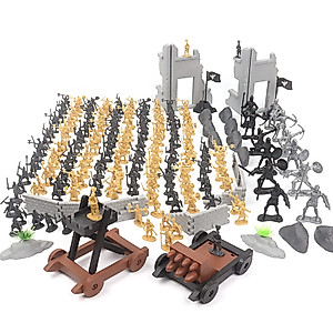 OTONOPI Toy Soldiers Medieval Plastic Knight Action Figure Castle Playset Classic Army Men Military Toys Mini Ancient Soldiers Warriors 250PCS with Carrying Bags