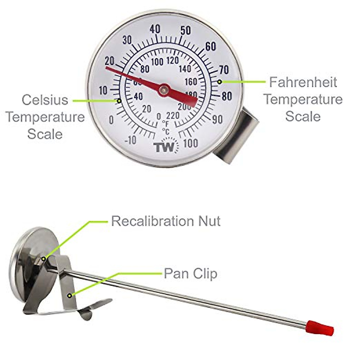 Milk Thermometer for Steaming Milk - Pot Thermometer for Yogurt, Coffee and Cheese Making Supplies with Clip Espresso Machine Accessories Bar Coffee Thermometer for Frothing Milk 165mm Probe