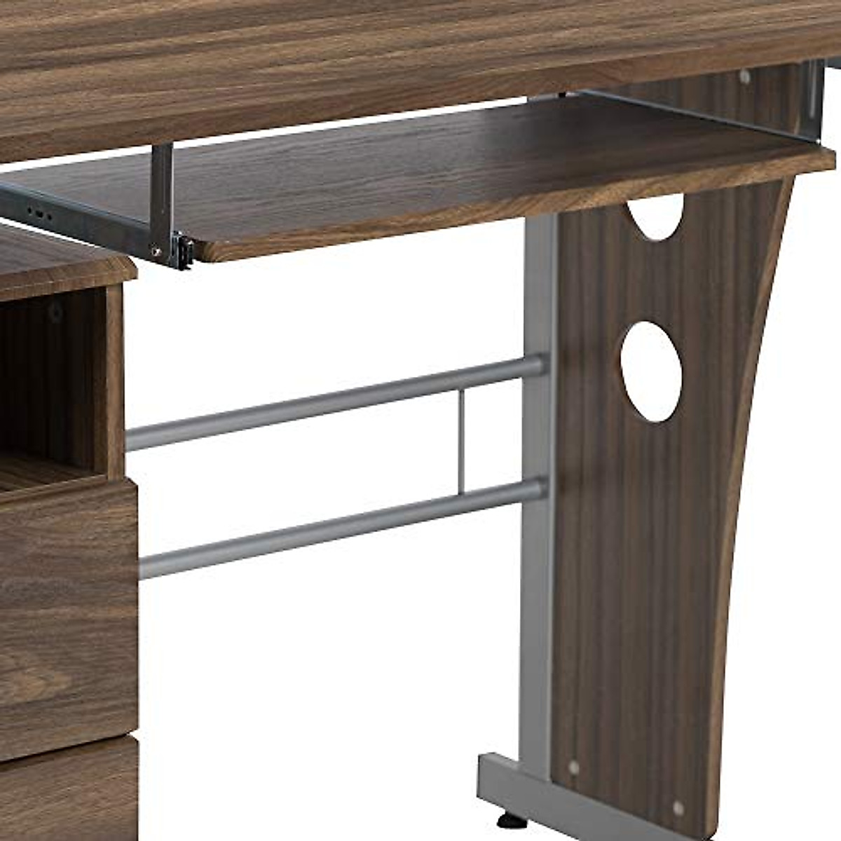 F&F Furniture Group 47.25" Brown Contemporary Desk with Three Drawer Pedestal and Pull-Out Keyboard Tray