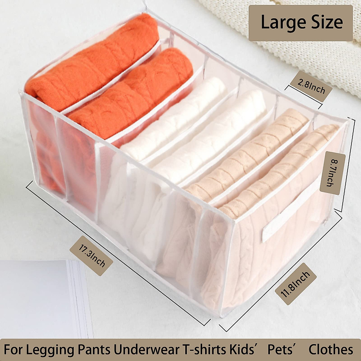 CulRun Wardrobe Clothes Organizers, Foldable 6 Grids Wardrobe Organizer, Portable Clothes Drawer Organizors, Washable Wardrobes Storage Organizer for Sweats, Shirt, Legging, Skirts, Socks, 3PCS, White