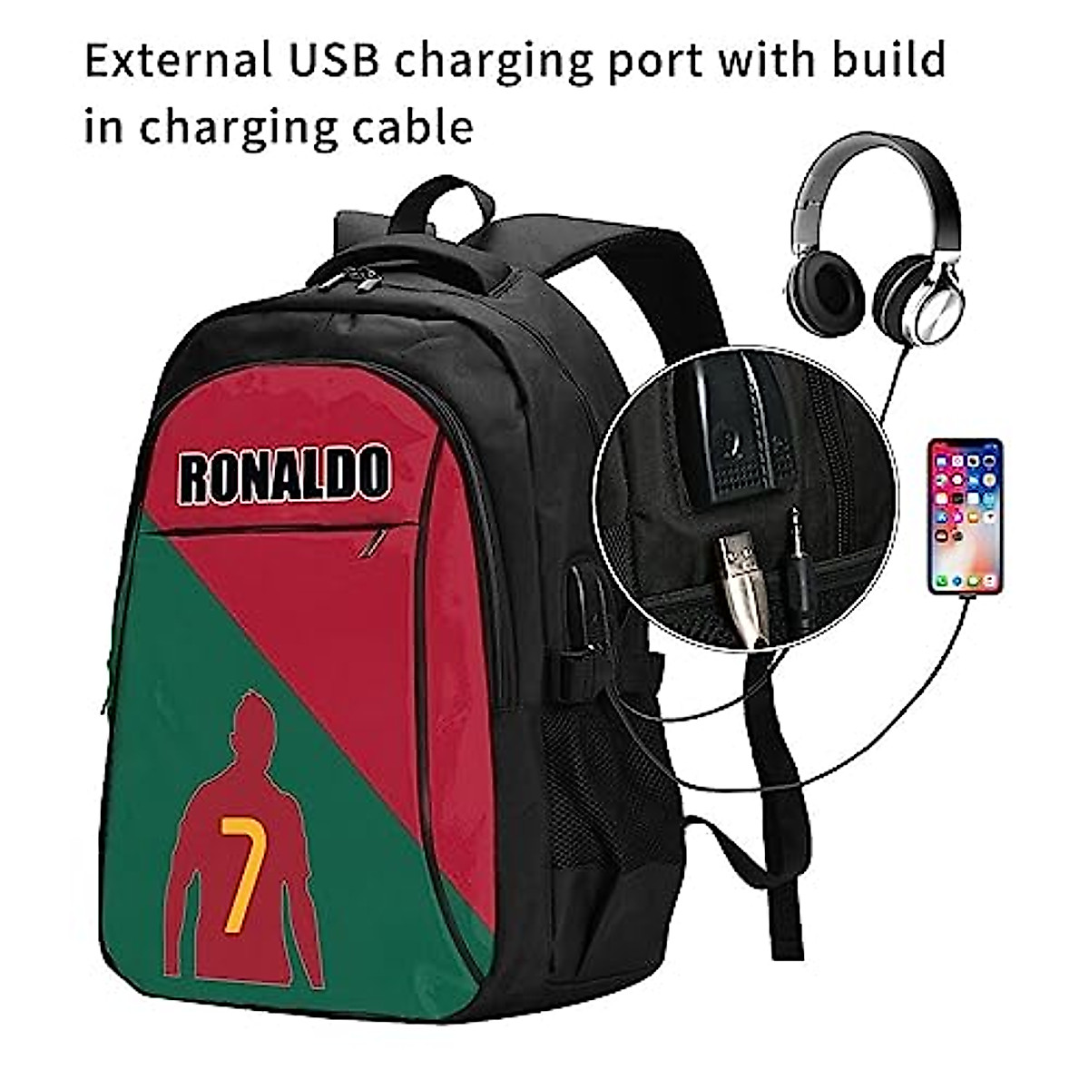 Auqizbx Football Number 7 Ronaldo Laptop Backpack Work Travel Backpack With Usb Charging Port Men Women