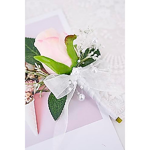 Floinla Pink Corsage and Boutonniere Set for Wedding Prom, Artificial Flower Wrist Corsage Bracelets, Homecoming Corsage Wristlet, Boutonniere for Men Wedding Suit Decorations