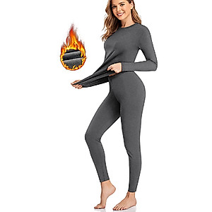 SIMIYA Thermal Underwear Set for Women Long Johns with Fleece Lined Long Sleeves Base Layer Set Top Bottom Grey