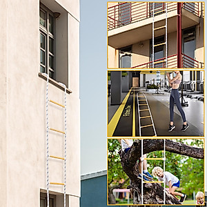 EMEKIAN Emergency Fire Escape Ladder Flame Resistant Safety Extension Rope Ladder with 2 Hooks, 2 Story Homes Reusable Compact Portable External Ladder (2 M / 6.6 FT)