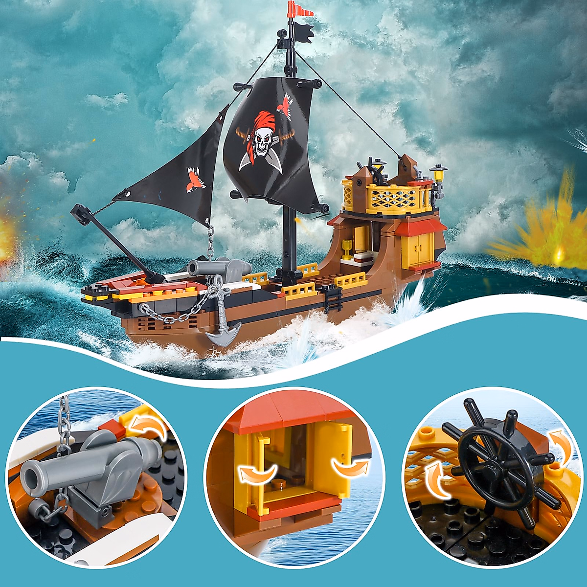 BRICK STORY Pirate Ship Building Sets Boat and Ship Model Pirate Toys Building Blocks Pirate Ship Toys for Boys and Girls Pirate Adventure Playset Gift for Kids Age 6-14 Years, 308 PCS