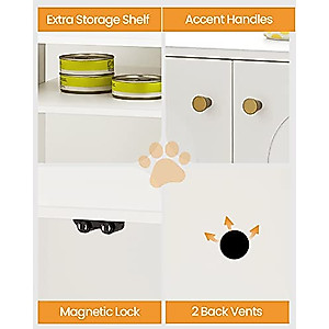 Hzuaneri Cat Litter Box Enclosure, Hidden Litter Box Furniture, Wooden Pet House Side End Table, Storage Cabinet Bench, Fit Most Cat and Litter Box, Living Room, Bedroom, White and Gold 01503GCLB