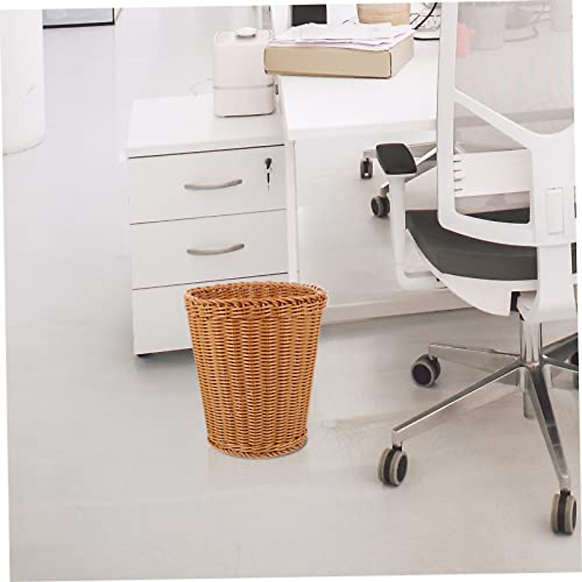 Holibanna Rattan Trash Can Wicker Trash Basket Ornament Container Water Hyacinth Storage Baskets Rattan Trash Bin Garbage Container Woven Waste Basket Sundries Container Plastic Wastebasket