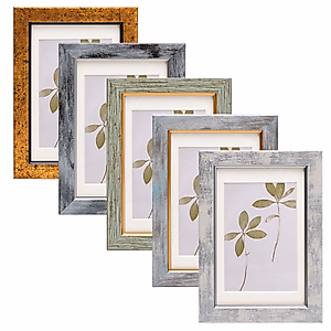 Fixwal 4×6 Picture Frame Set of 5,Vintage Photo Frame, Rustic Retro Picture Frame with Tempered Glass, Decorative Art on Walls and Tabletop Placement