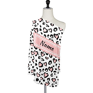 Custom Leopard Pink Heart Baby Car Seat Cover Personalized Your Name Nursing Covers Breastfeeding Scarf Infant Carseat Canopy for Mom Baby Gift