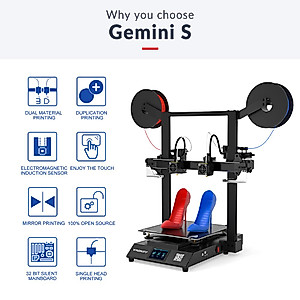 TRONXY Gemini S Dual Extruder 3D Printer，Two Color 3D Printers， Eight Languages + Four Printing Modes, Extruder Printering Flexible Filament 1.75mm, Print Size 300×300×390mm