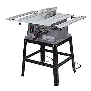 GarveeTech Table Saw, 10 Inch 15A Multifunctional Saw With Stand & Push Stick, 90° Cross Cut & 0-45° Bevel Cut, 5000RPM, Adjustable Blade Height for Woodworking, Grey
