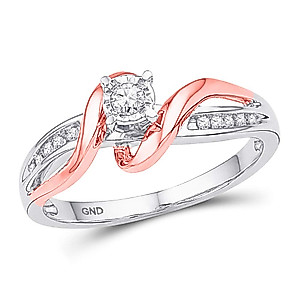 The Diamond Deal 10kt White & Rose-tone Gold Womens Round Diamond Solitaire Bridal Wedding Engagement Ring 1/8 Cttw