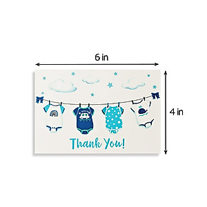 All Ewired Up 50 Boxed Set Clothesline Onesie Boy Thank You Cards for Baby Shower with Designed Envelope and Matching Seals