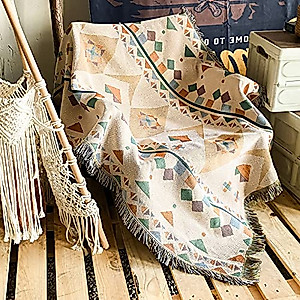 HKCDUUT Boho Throw Blanket - Soft Warm Knit Blanket with Tassels, Woven Cotton Aztec Blanket, Native American Blanket, Southwestern Decorative for Travel Couch Bed Camping Farmhouse Outdoor