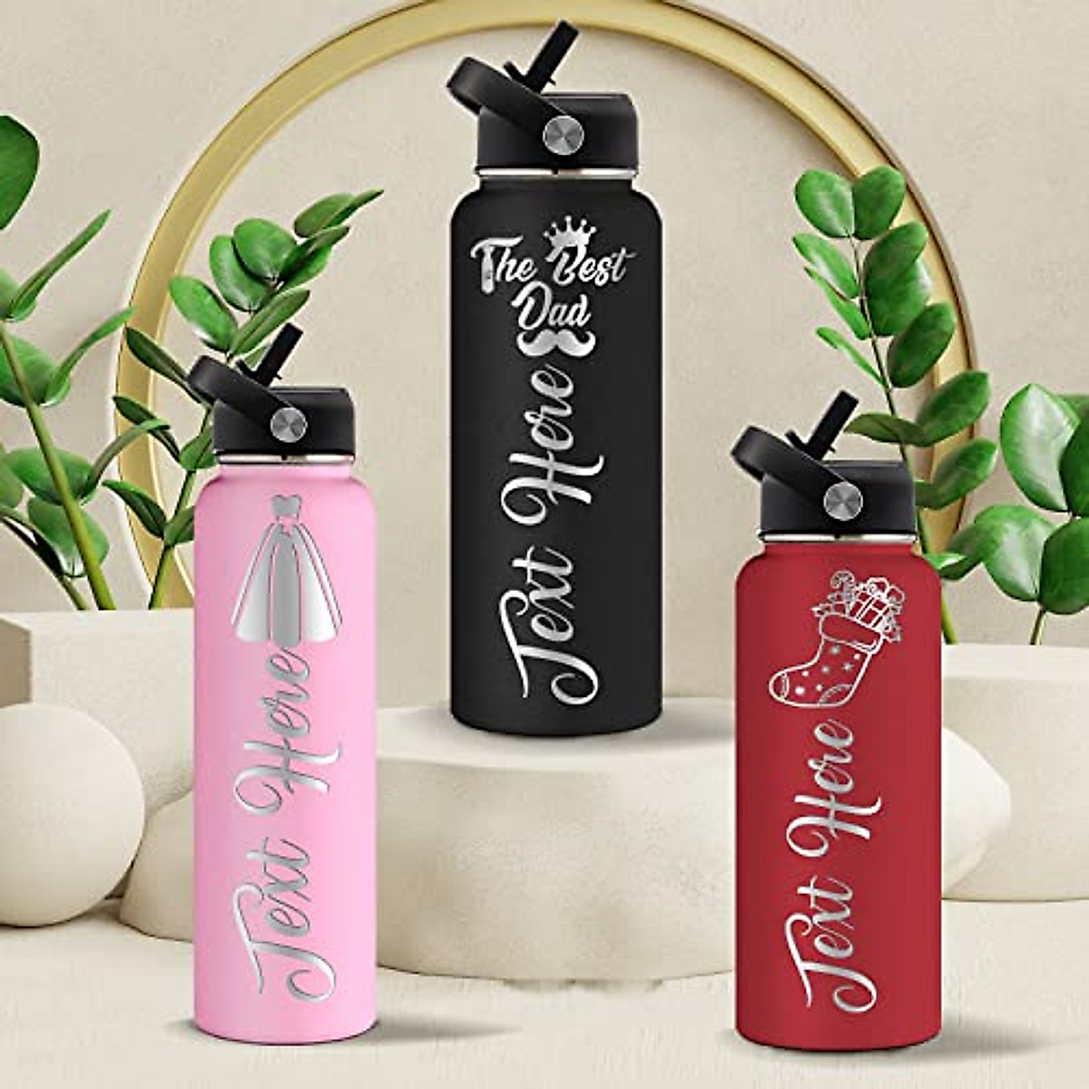 Personalized Water Bottles with Straw 24oz Custom Stainless Steel Sports Water Bottle with Engraved Name Text Customized Insulated Double Wall Water Bottles for School Sports