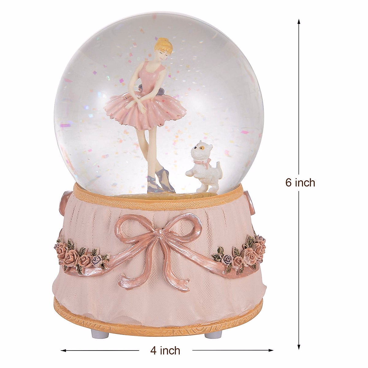 Dreameizor Ballerina Snow Globe, Plays Traditional Music Greensleeves, Rotating and Mechanical Real Glass Snowglobe Gift for Adult Women, Wife, Daughter and Granddaughter, Gift Box Packed