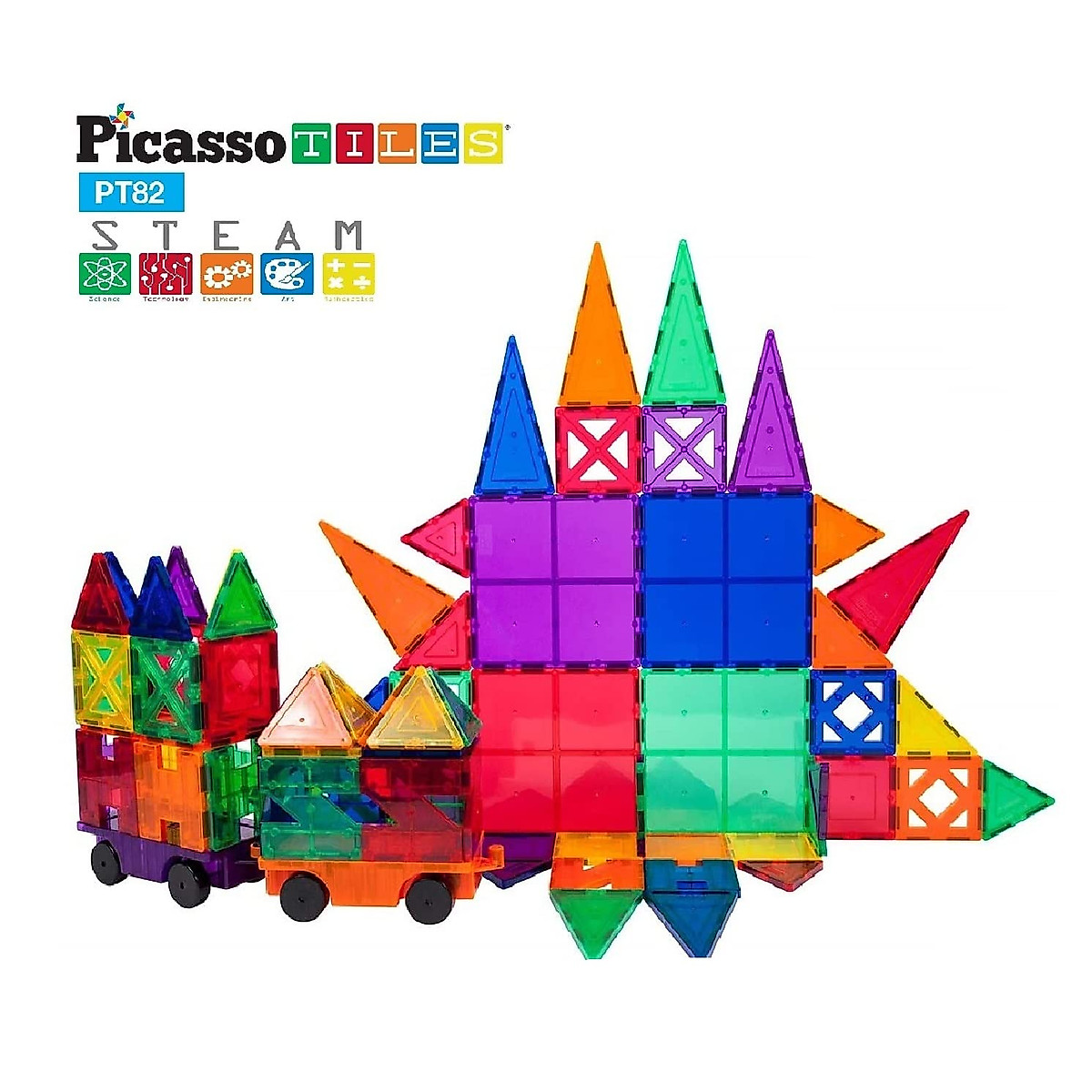 PicassoTiles® PT82 Creativity Set Magnet Building Tiles Clear Color Magnetic 3D Building Block - Creativity Beyond Imagination! Educational, Inspirational, Conventional, Recreational