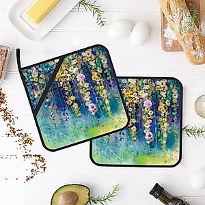 Abstract Floral Watercolor Painting Pot Holders Set of 2 Kitchen Heat Resistant Potholder for Microwave Cooking Baking Oven End Dishes and BBQ