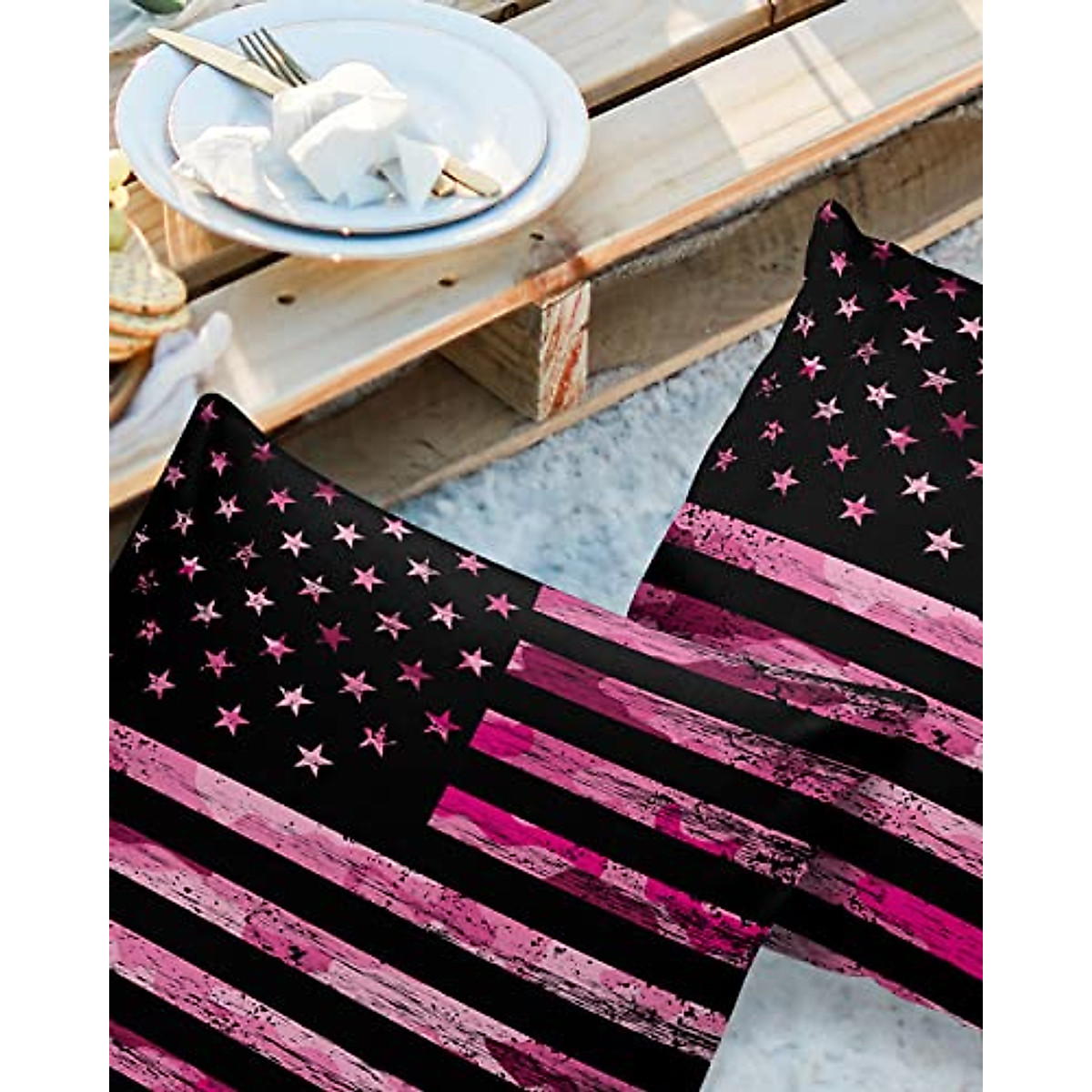 Funnywall88 Waterproof Throw Pillow Covers Set of 2 Camo Independence Day American Flag Patriotic Couch Pillow Cases Outdoor Sofa Cushion Cover Home Decor for Bed Living Room, 16" x 16"