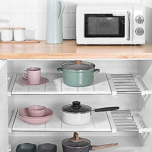 LIYIVNAA Expandable Closet Shelf Clothes Storage Rack Tension Rod Heavy Duty Cabinets Organizer DIY Wardrobe Hanger Divider Separator Holder - White