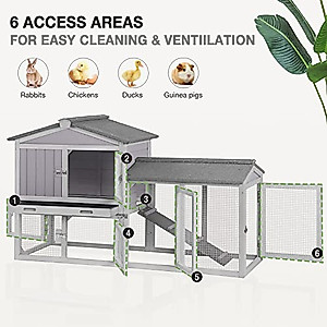 MEDEHOO Chicken Coop Wooden Outdoor Hen House 6 Access Doors Rabbit Hutch with Run, Deeper Leakproof Pull-Out Tray and Weatherproof Roof