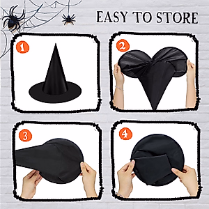 ZMCINER 12 Pcs Halloween Black Witch Hats Decorations Hanging Witch Hats with 100 Yards Rope for Halloween Witch Costume Accessories and Halloween Party Decorations