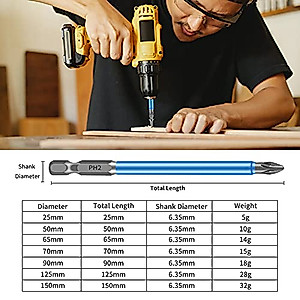 BAYTORY 10-Piece Magnetic Anti-Slip Screwdriver Bits with 1-Piece Magnetize Corrector Tool, 1/4 inch Hex Shank PH2 Phillips Screw Head 25-150mm Long Electric Cross Drill Bit Set