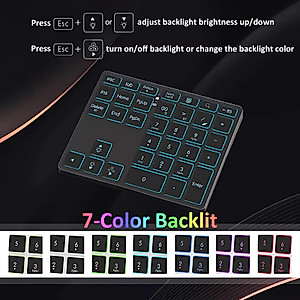 LINKEET Tri-Mode Aluminum Numpad 7-Color LED Backlit, BT5.0/USB/2.4G Wireless Rechargeable Number Pad 35-Key Scissor Switches Light Up Keycaps for PC/Laptop/Win/Mac, Grey Black