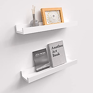 Ballucci Floating Wall Shelves Set of 2, Picture Ledge Wooden Shelves for Nursery, Living Room, Bedroom, Bathroom, Kitchen, Office; 18 Inch - White