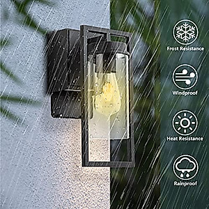 OUPAVOCS Outdoor Lights with GFCI Outlet, Modern Porch Lights Waterproof, Exterior Light fixture with Outlet plug, Black Wall Sconce Wall Mount with Clear Glass, Outside Patio lights for House, Garage