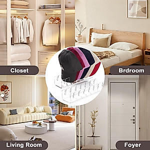 PYOF 2024 New Hat Stand for Baseball Caps - 2 Pack Hat Organizer for 14 Baseball Caps No Install Hat Storage Display Rack Acrylic Hat Holder for Closet, Bedroom, Dresser, Entrance (Clear)
