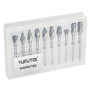 YUFUTOL 1/8 inch Carbide Burr Set - 10pcs Aluma Cut Carbide Rotary Burrs for Aluminum 3mm Shank Fits Die Grinder Drill for Woodworking,Drilling, Aluminum Craving,Engraving, Polishing