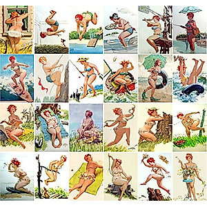 Pixiluv Pinup Postcard Pack 24pcs Chubby Sexy Girl Redhead Hilda Vintage Illustrations