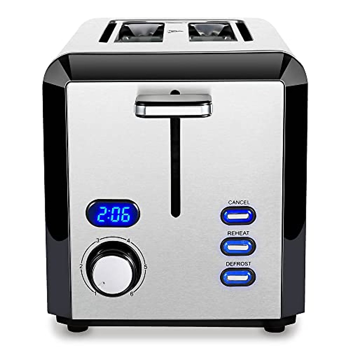 Toaster 2 Slice Stainless Steel Digital Toaster with Countdown Timer, Easy to Use, 800W, 6 Toast Settings, Reheat, Defrost, Cancel Functions, Removable Crumb Tray, Extra Wide Slots Bread Toaster