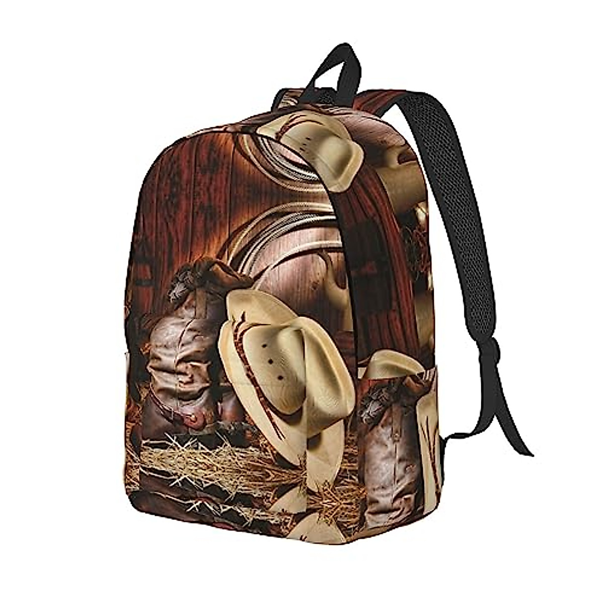NOKOER Cowboy Black Hat Western Boots Printed Canvas Backpack,Casual Daypacks,Laptop Backpack,Lightweight Travel Daypack
