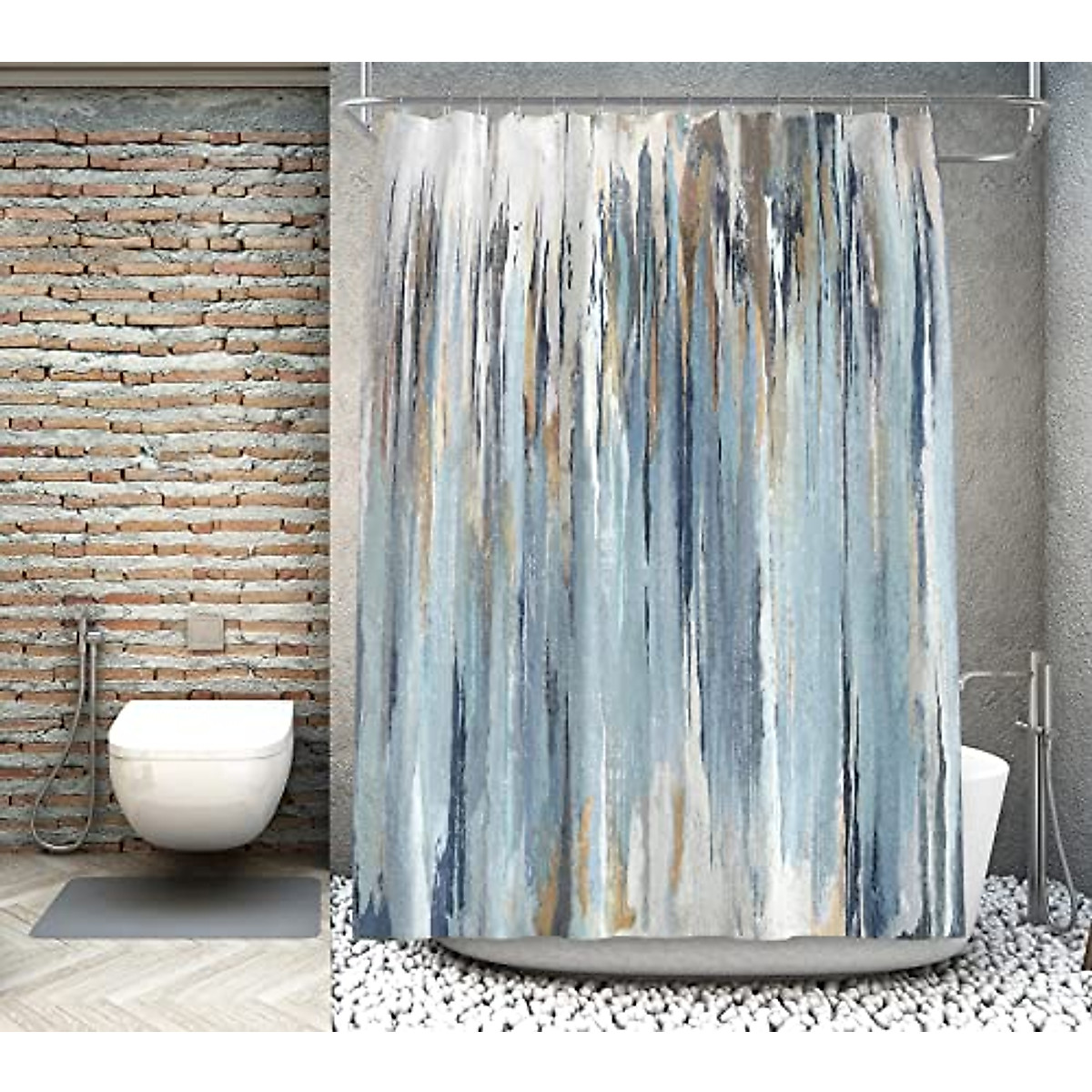Abstract Shower Curtain 72 X 72 Inches With 12 Hooks Modern Aesthetic Abstract Stripe Shower Curtain Set For Bathtub Bathroom Gray Blue Brown Contemporary Abstract Painting Fabric Shower Curtains