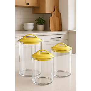 Reston Lloyd Calypso Basics, Airtight, Fresh Lemons with Honey Bees 6pc Acrylic Canister Set, Air Tight Lids, Set of 3, 11419