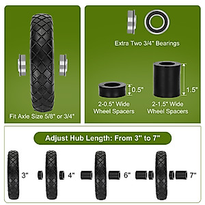 Pontuss Upgraded 16" Flat Free Wheelbarrow Wheels and Tires, 4.80/4.00-8 Solid Wheelbarrow Tires with 5/8"&3/4" Bearings,14"-16" Universal Fit Wheelbarrow Tires for Wheelbarrows/Garden Trailer