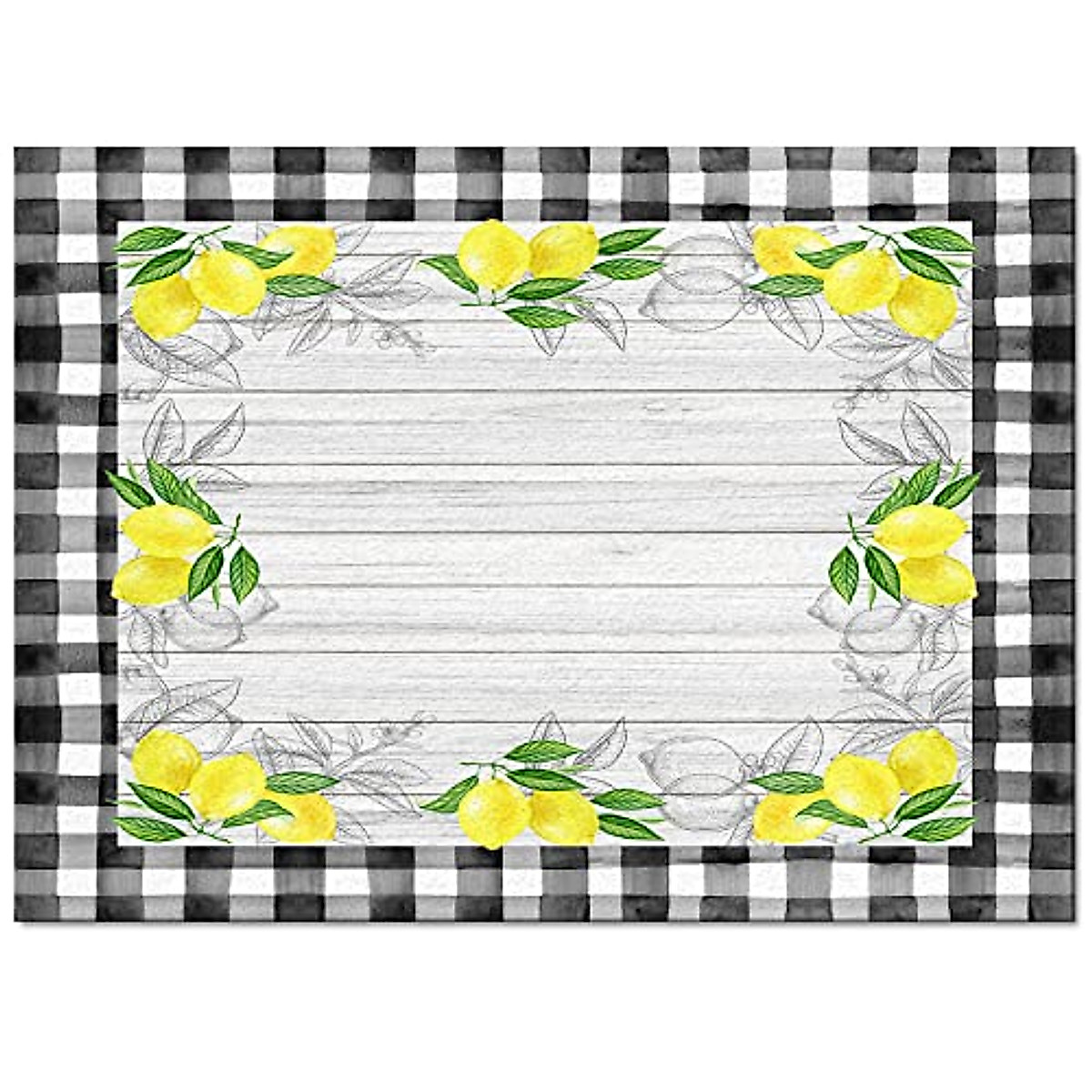 AmbeHome Large Area Rug 5' x 7' Bedroom Rugs, Lemon Runner Rug Non Slip Kitchen Rug Washable Floor Carpet Mat for Living Room Bathroom Outdoor Summer Farmhouse Wooden Grain Checkered
