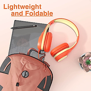 BERIBES Kids Headphones, [Vibrant Orange] Sharing Function HiFi Stereo Comfortable Fit Foldable Headphones for Kids with Microphone, Volume Limiter 85/94dB for School, Online Learning, Kindle, Plane