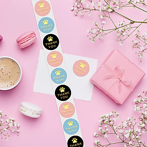 500 Pieces Paw Print Thank You Labels Stickers 1.5 Inch Round Dog Paw Print Stickers Gold Foil Thank You Labels Small Business Stickers Self-Adhesive Appreciation for Bags Cards Package Party