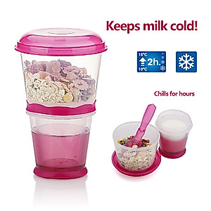 Cereal To Go, Cereal Container, Cereal On The Go Go Cereal Box Storage Container Cups Milk Yogurt Keeper Holder With Spoon (Pink)