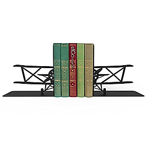 Bookends Airplane, Bookends for Shelves, Book Ends for Office, Modern Bookends for Desk and Bookshelves, Metal bookends, Heavy Duty Metal Black Bookend Support, Creative Book Ends.