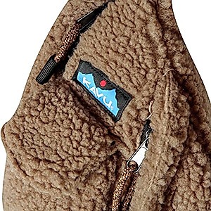 KAVU Mini Rope Fleece Bag Sling Crossbody Sherpa Backpack Travel Purse-Khaki