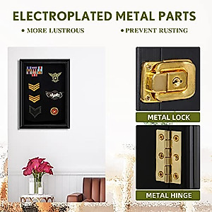 ARRAWIS Pin Display Case 11"x15" Solid Wood Pin Collection Display Shadow Box with UV Protection Acrylic Glass Door for Military Badges, Medals, Pin Enthusiast Collectibles (Black)